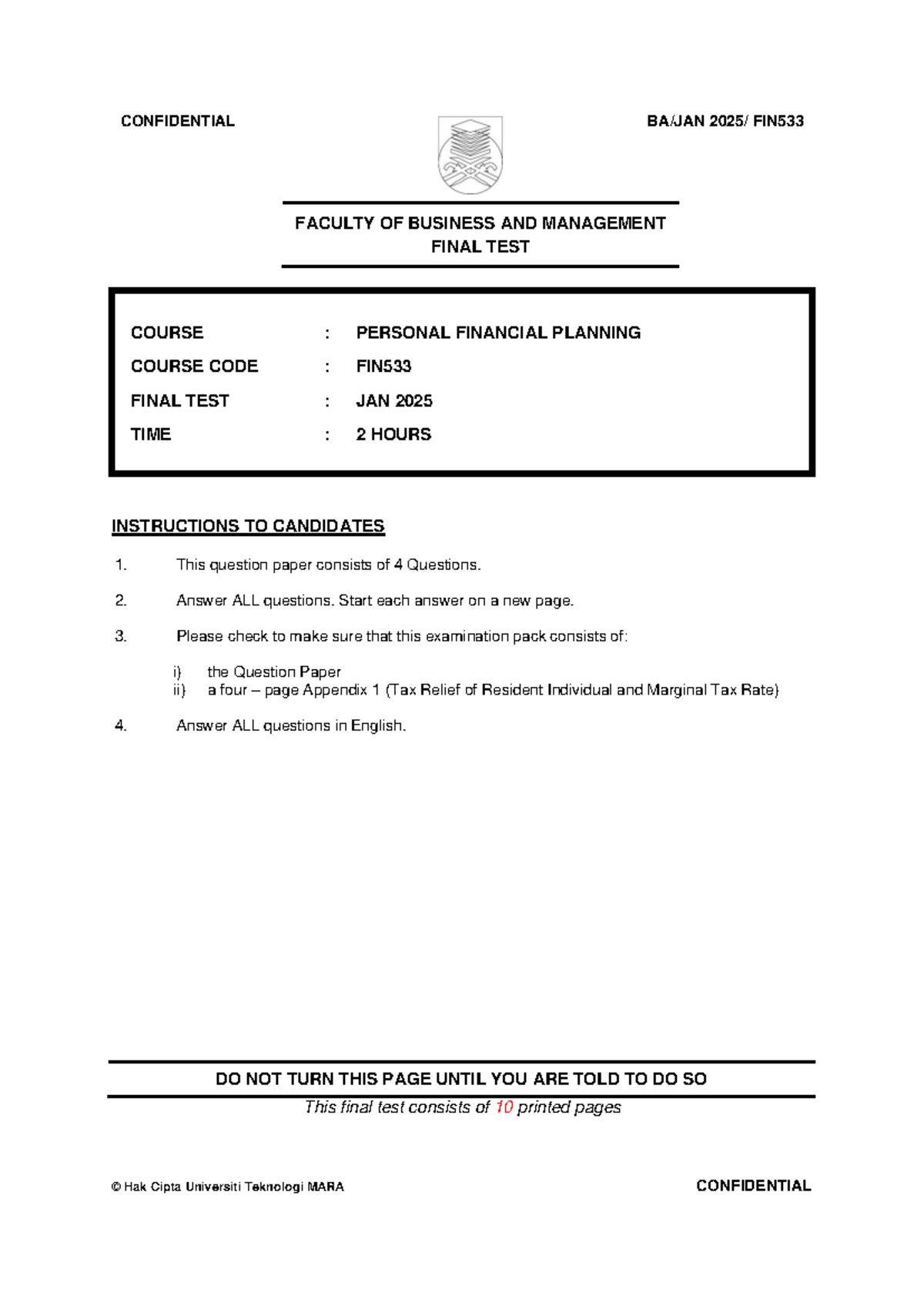 FIN533 Personal Financial Planning Final Test Questions - Feb 2025 ...