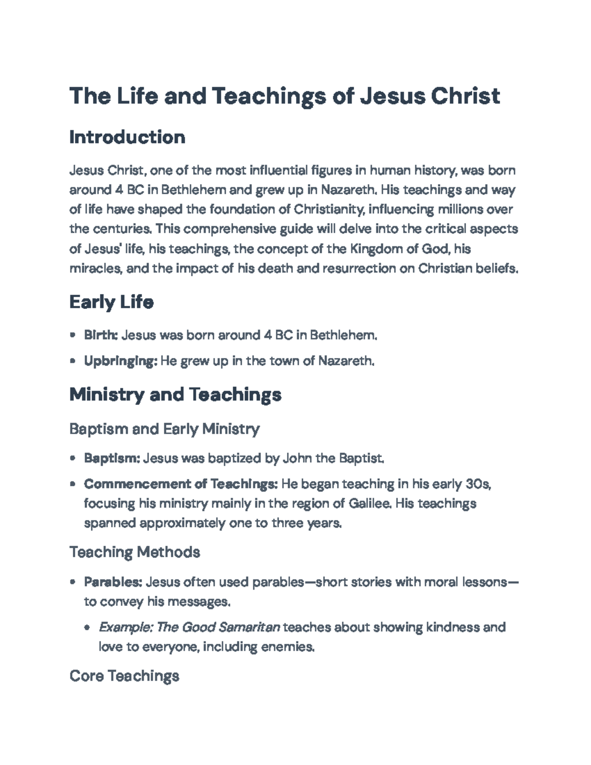 The Life and Teachings of Jesus Christ: An In-Depth Study Guide - Studocu
