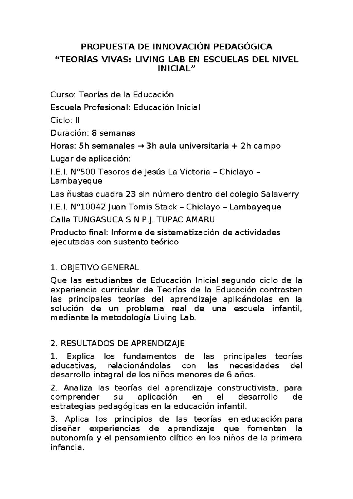 Propuesta de Innovación Pedagógica: Living Lab en Educación Inicial (TE ...