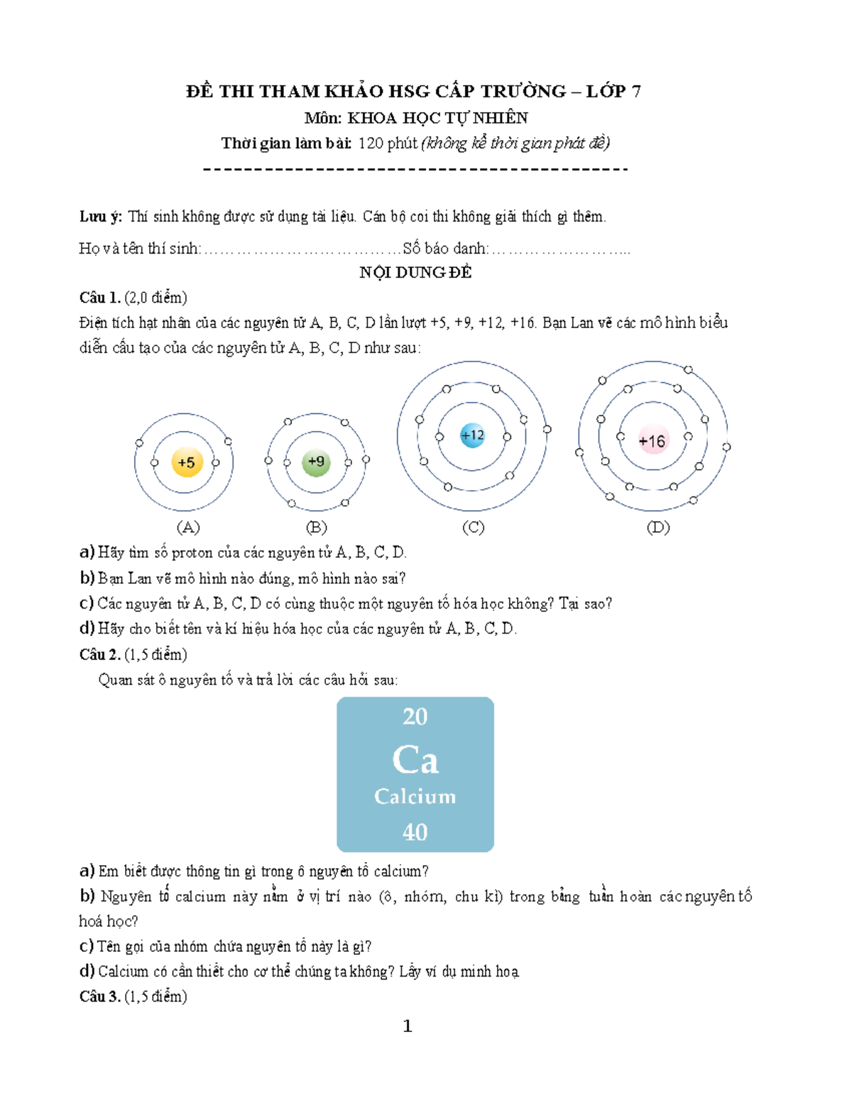 HSG KHTN 7 - Đề Tham Khảo Thi Học Sinh Giỏi Môn Khoa Học Tự Nhiên 7 ...