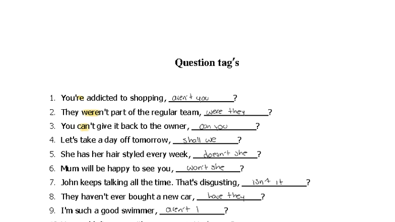 Question-tags Exercise 67781: Practice and Examples - Studocu