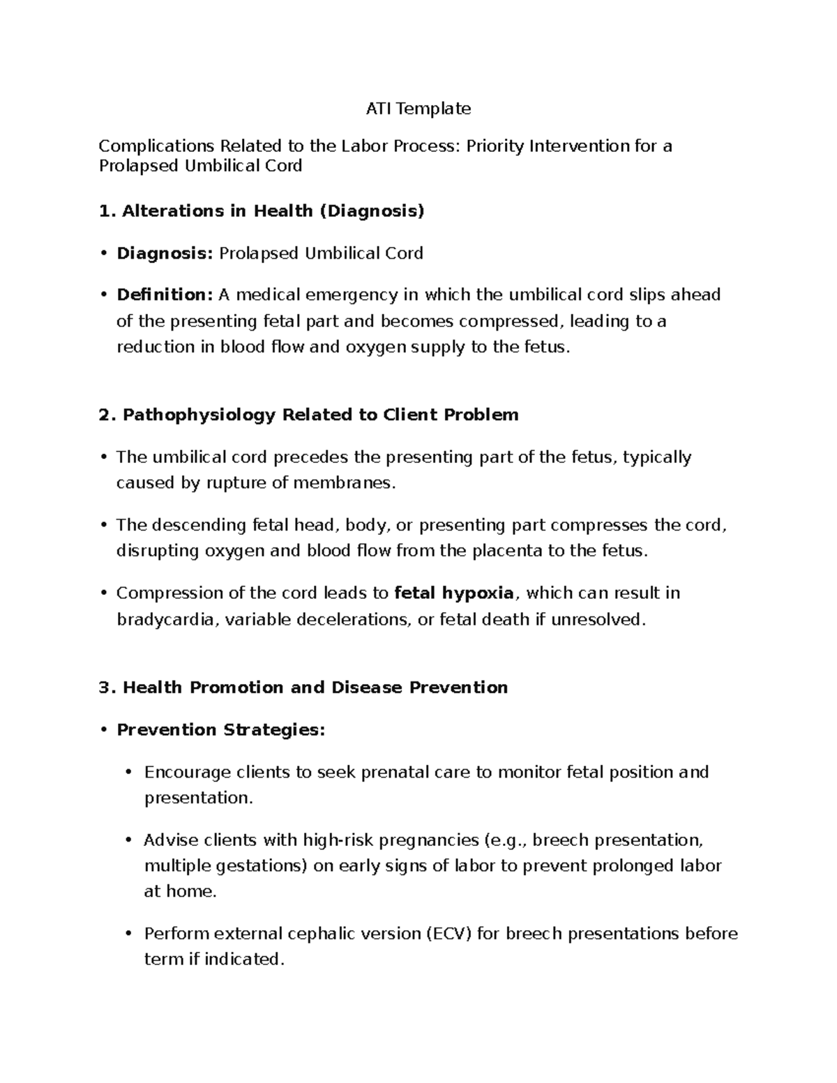 ATI Template 2 - ATI Template Complications Related to the Labor ...