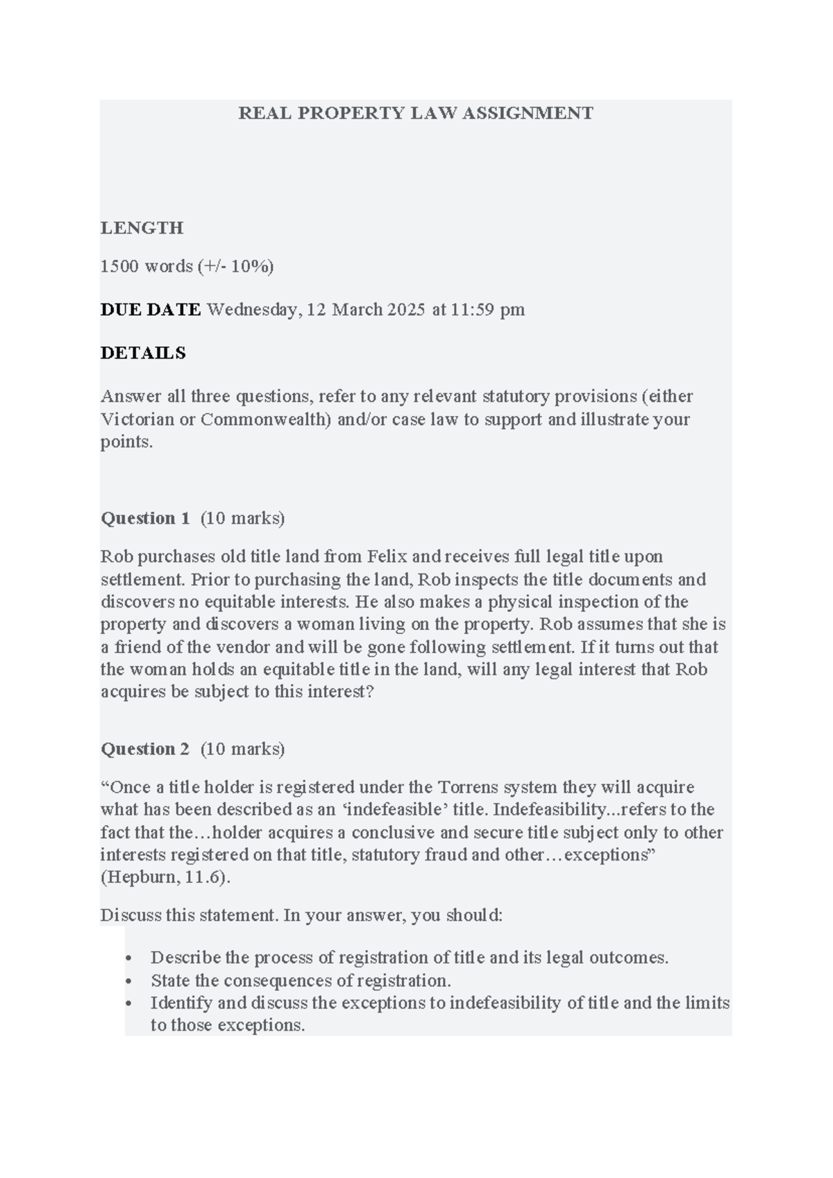 RPL 500 Real Property Law Assignment - Important Questions & Analysis ...