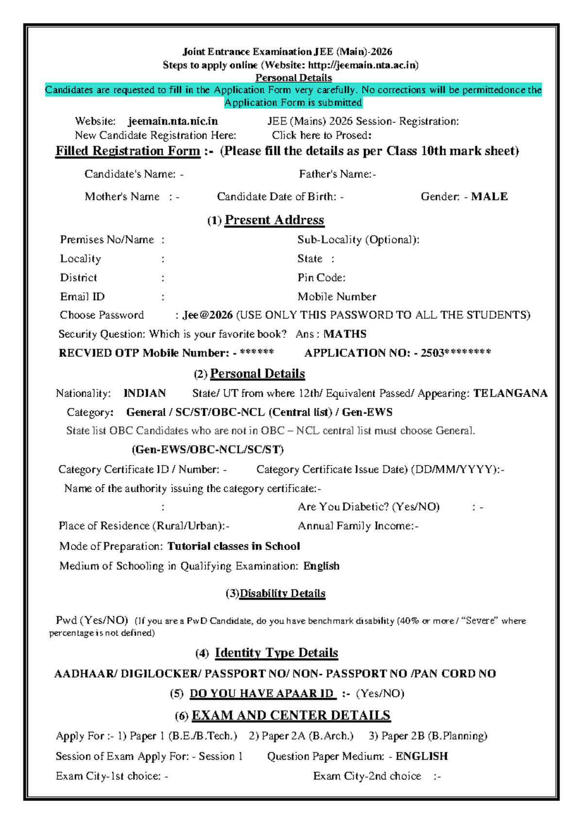 JEE Mains 2025-26 Online Application Form Guide - Studocu