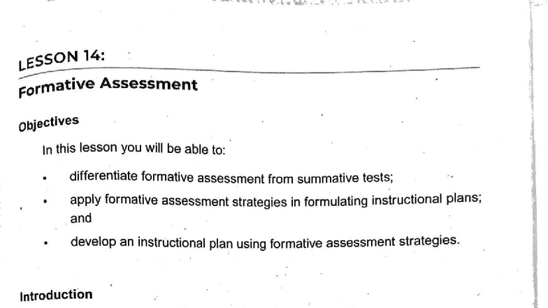 LESSON 14: Understanding Formative Assessment Strategies - Studocu