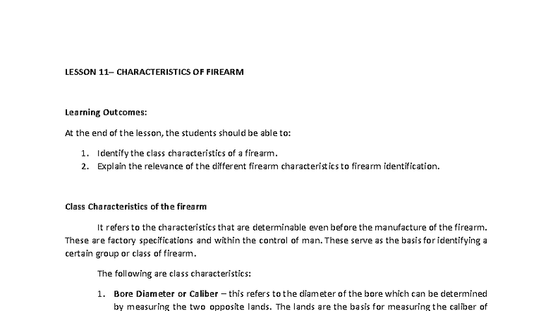 Forensic Ballistics Lesson 11: Class Characteristics of Firearms - Studocu