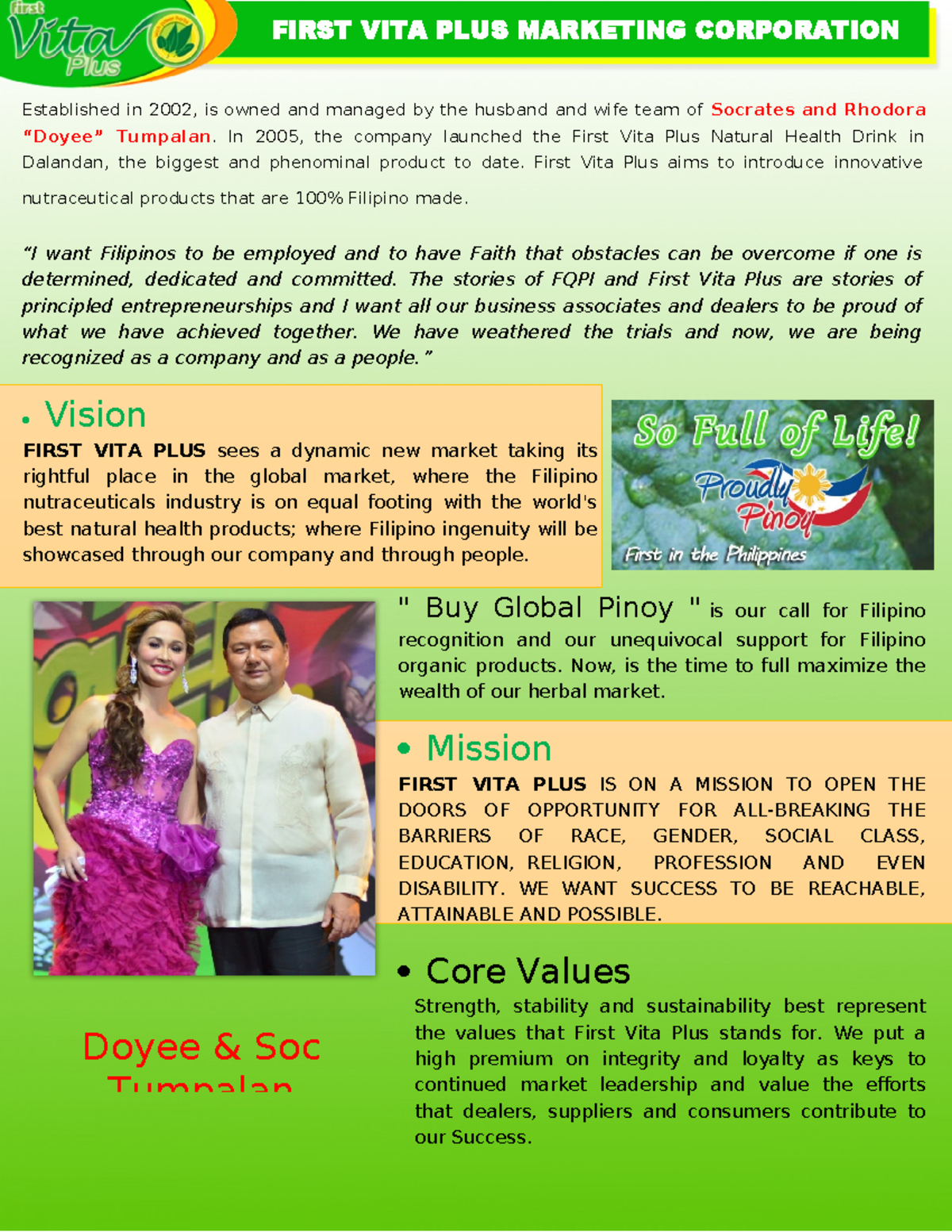 Introduction to First Vita Plus Overview and Mission Statement - Studocu
