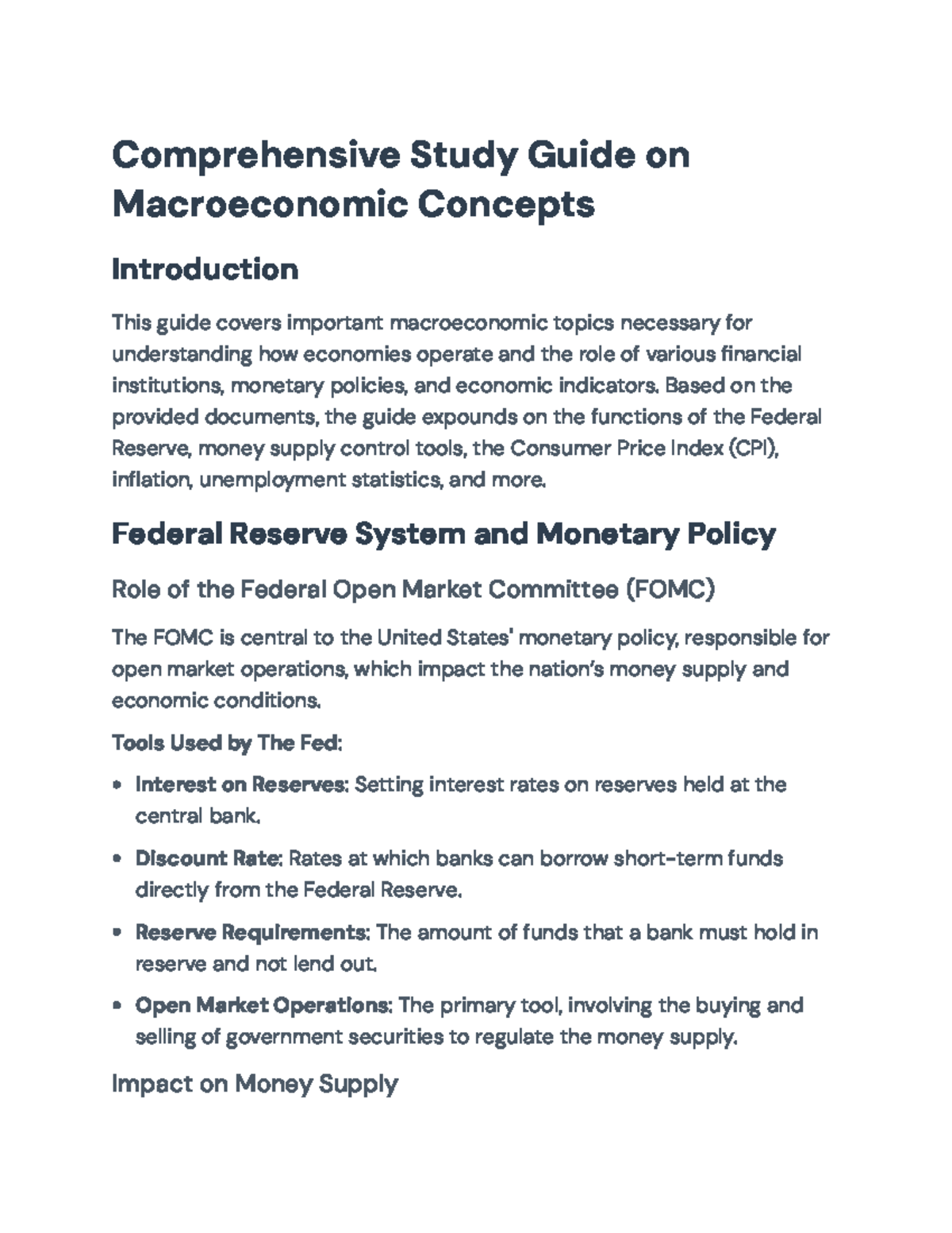 Macroeconomic Concepts Study Guide: Monetary Policy & Economic Indicators - Comprehensive Study ...