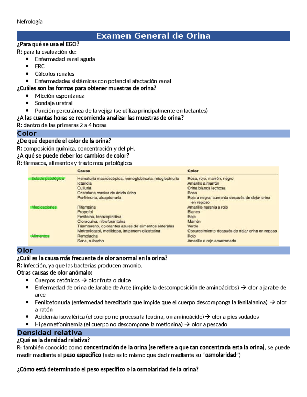 Examen General de Orina - Nefrología EGO y Análisis Clínico - Studocu