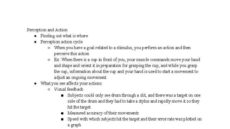 Perception and Action: Visual Feedback & Movement Dynamics (PSY 101 ...