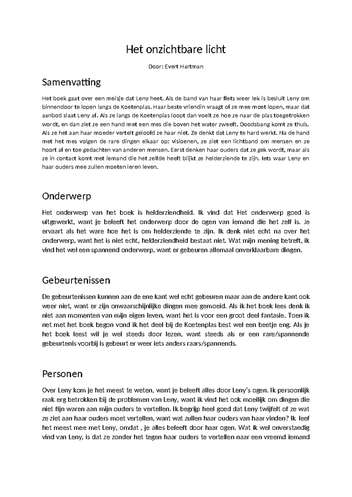Boekverslag 2: Het Onzichtbare Licht van Evert Hartman - Studeersnel