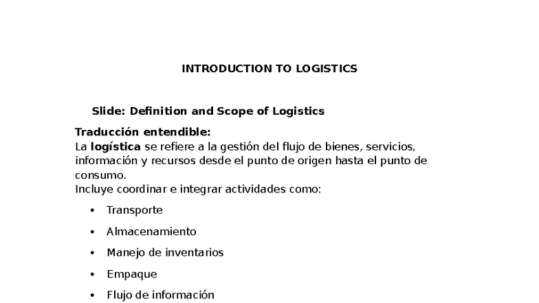 Introduction TO Logistics - INTRODUCTION TO LOGISTICS 📌 Slide ...