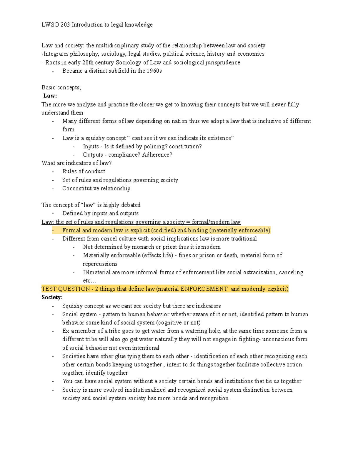 LWSO 203 Final Exam Notes: Introduction to Legal Knowledge - Studocu