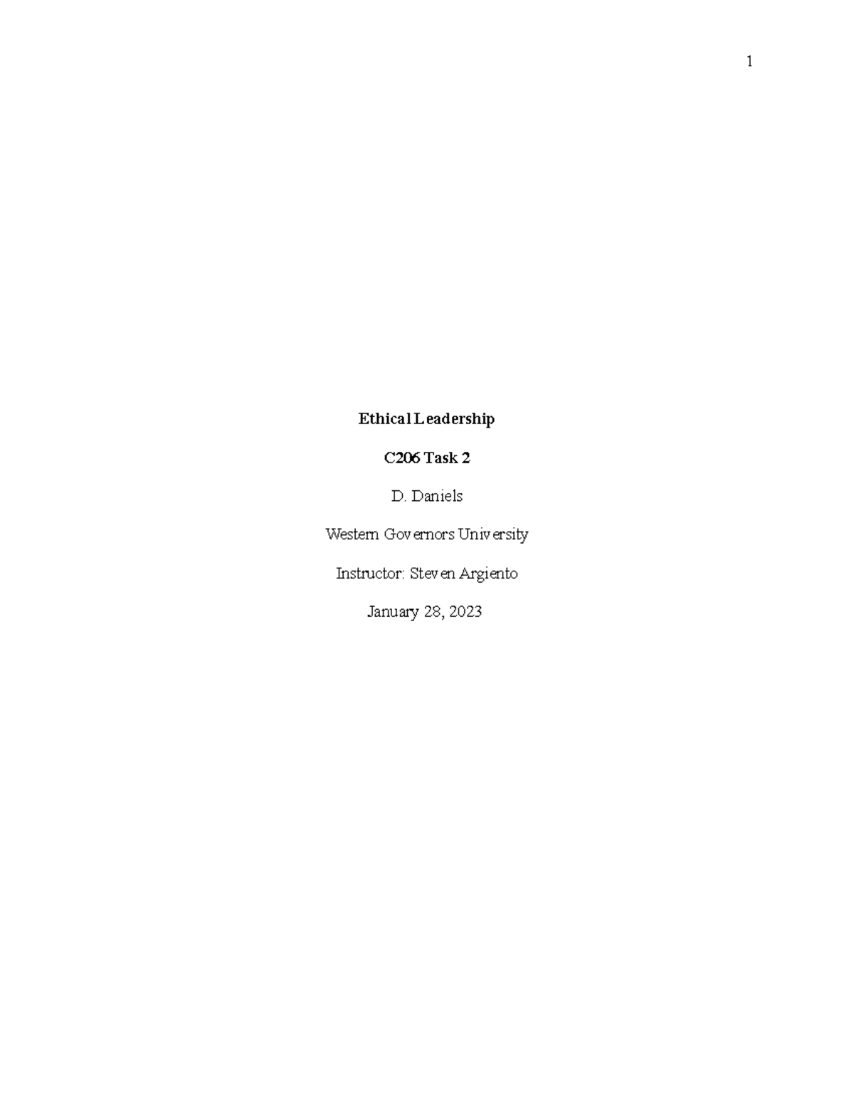 C206 Task 2 - Task 2 for C206 - passed - Ethical Leadership C206 Task 2 ...