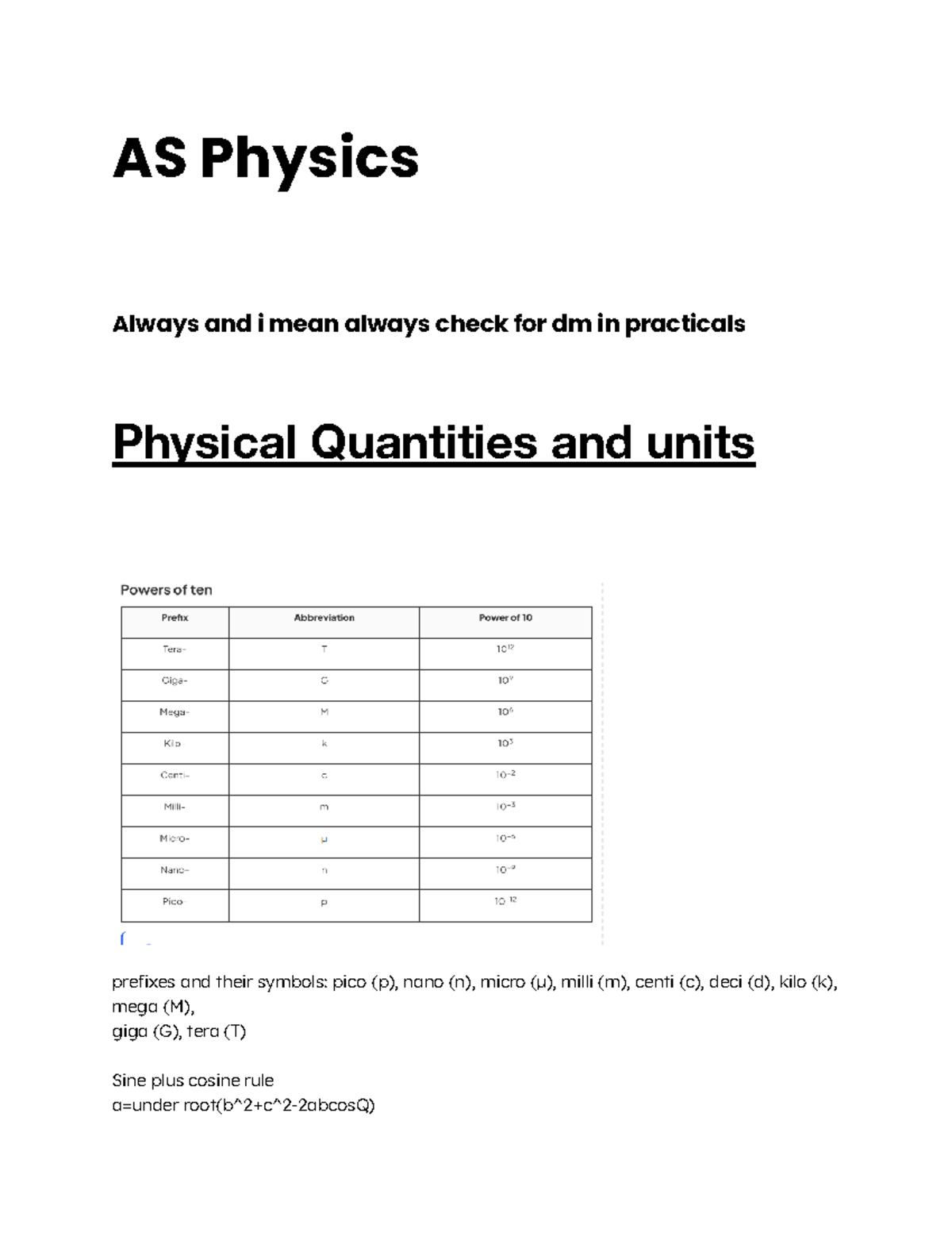 AS Physics Ratta Sheet: Key Concepts & Formulas for Practicals - Studocu