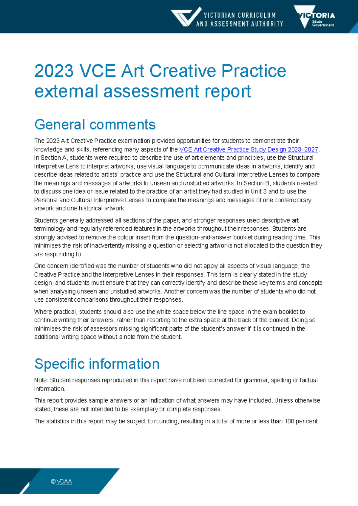2023 VCE Art Creative Practice External Assessment Report - Studocu