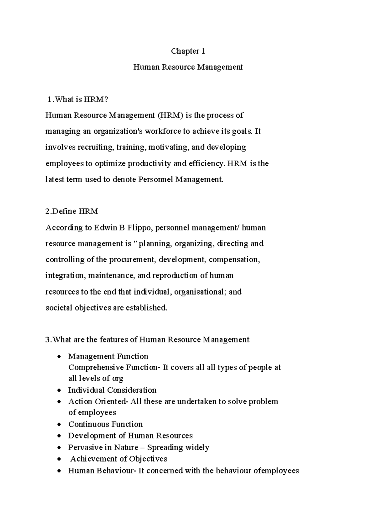 HRM 101: Chapter 1 - Introduction to Human Resource Management Notes ...