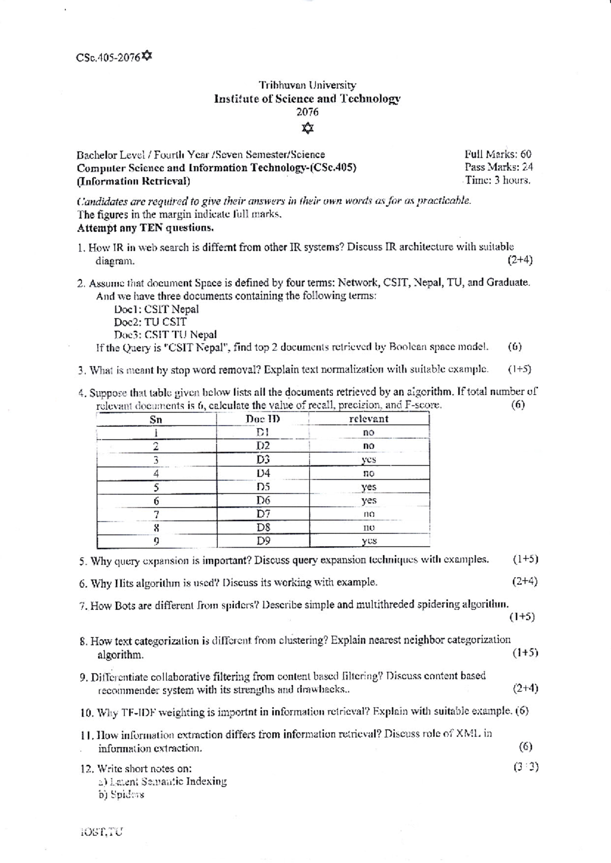 Information Retrieval (IR) Exam Notes - IOST 2076, Bachelor Level - Studocu