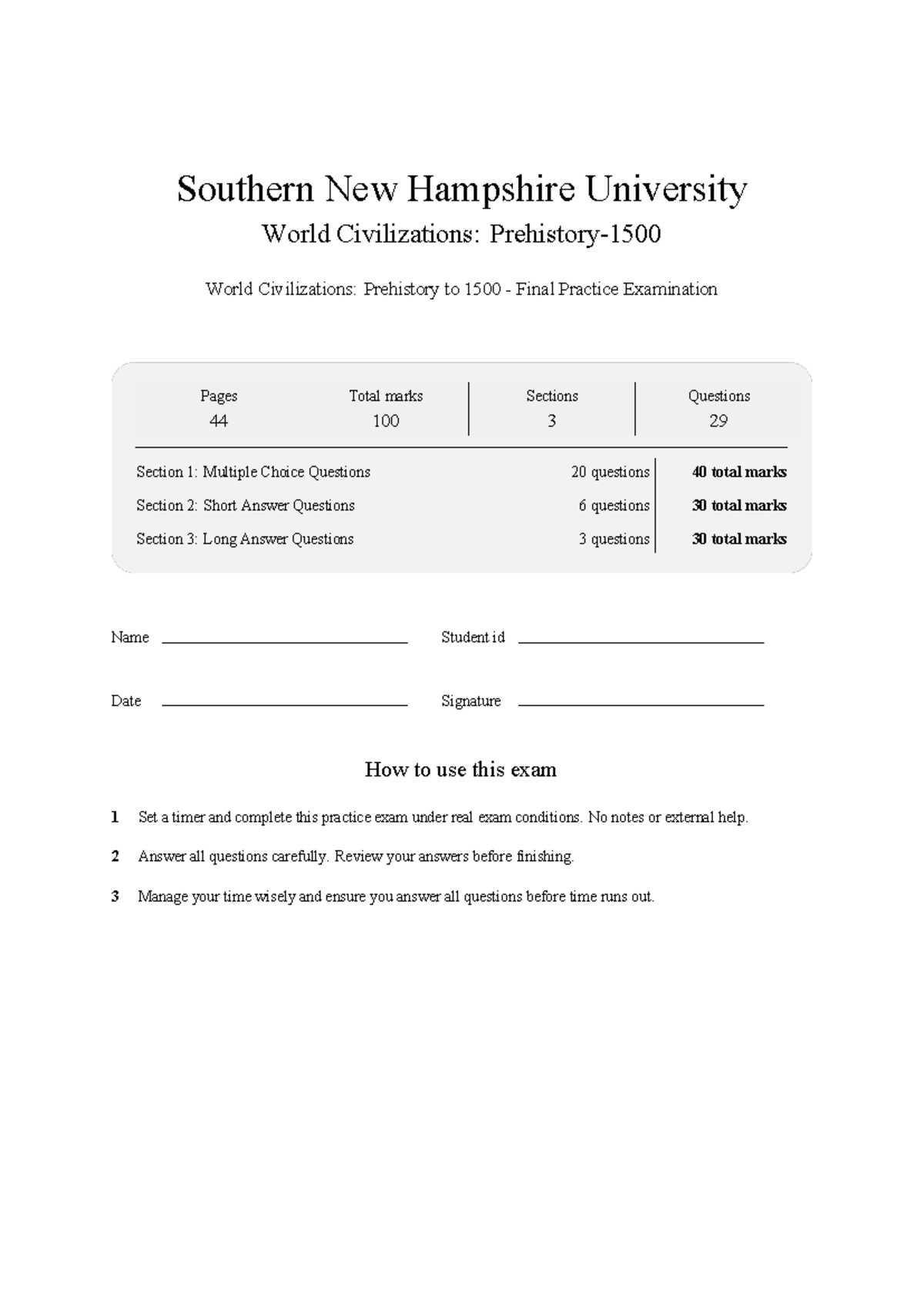 HIS117 World Civilizations: Prehistory to 1500 Final Exam Practice Test ...