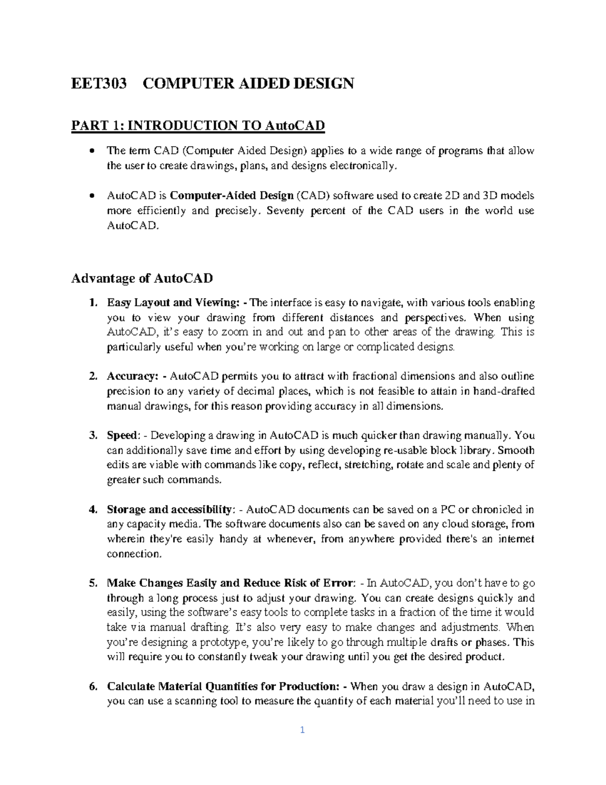 EET303 AutoCAD Design Handout 2: Introduction & Applications - Studocu