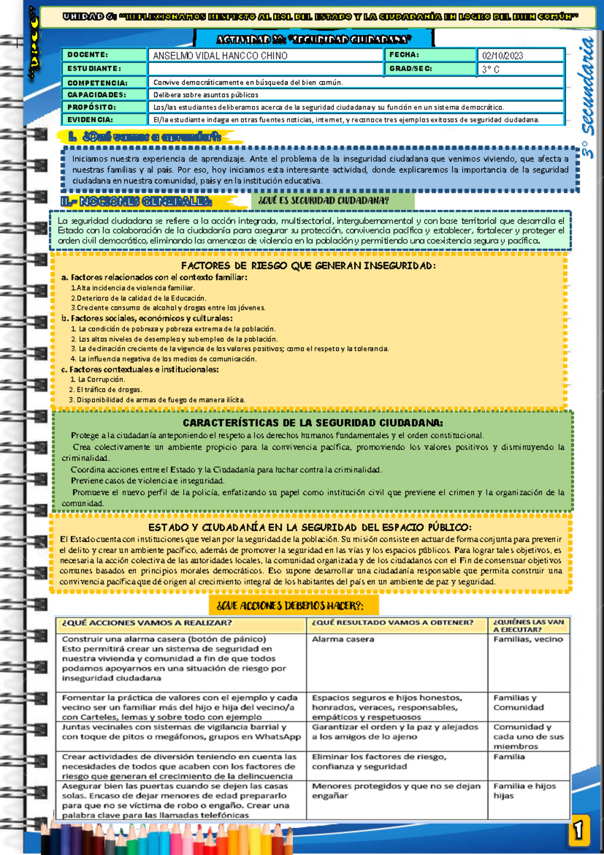 Reflexiones sobre Seguridad Ciudadana en el 3° S. Secundaria - DPCC 28 - Studocu