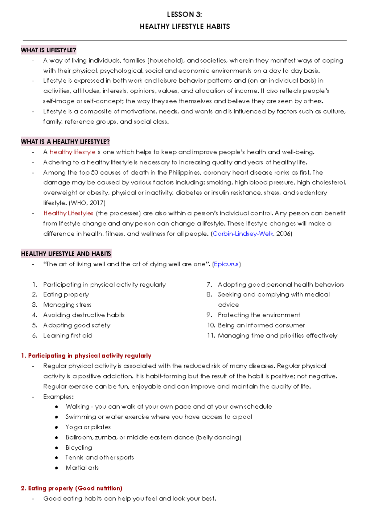 UNIT 2: Healthy Lifestyle Habits and Their Impact on Well-Being - Studocu