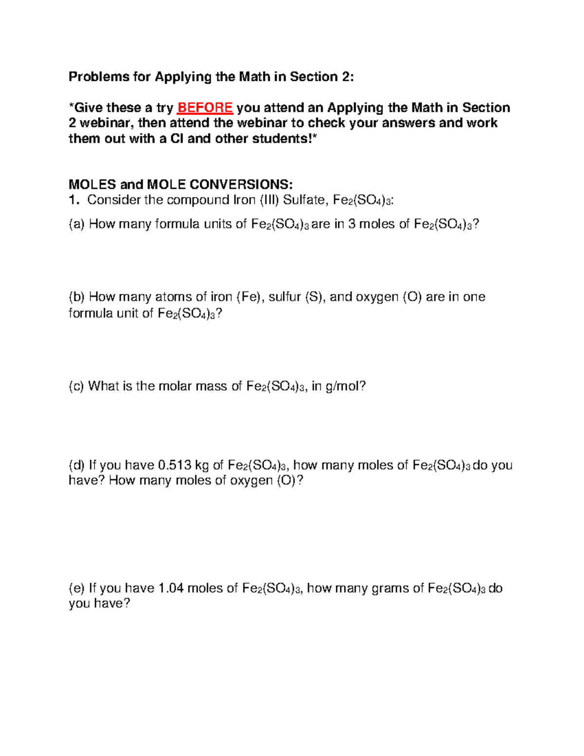 Applying the Math Section 2 Problems: Practice Before Webinar - Studocu