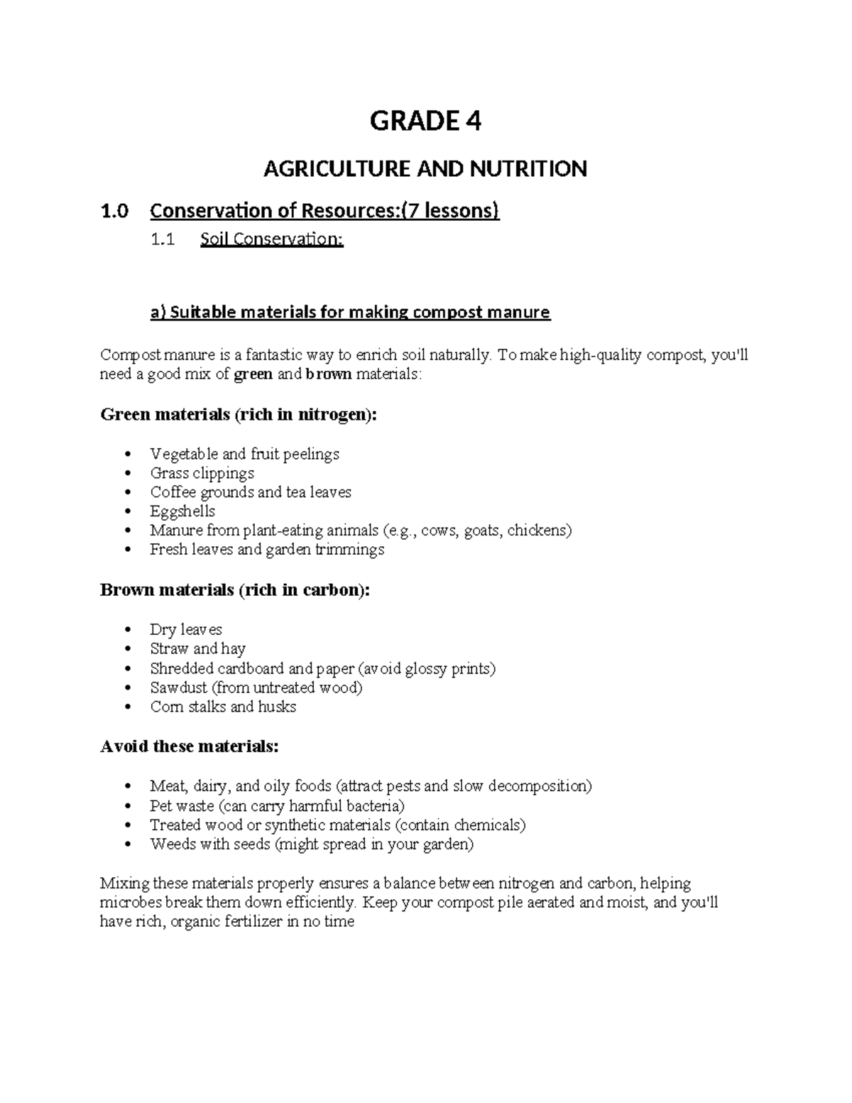 Grade 4 Agriculture & Nutrition: Conservation of Resources Lessons ...