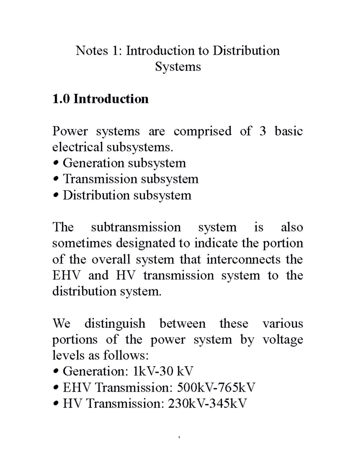 Notes 1 intro - Control Systems - Notes 1: Introduction to Distribution ...
