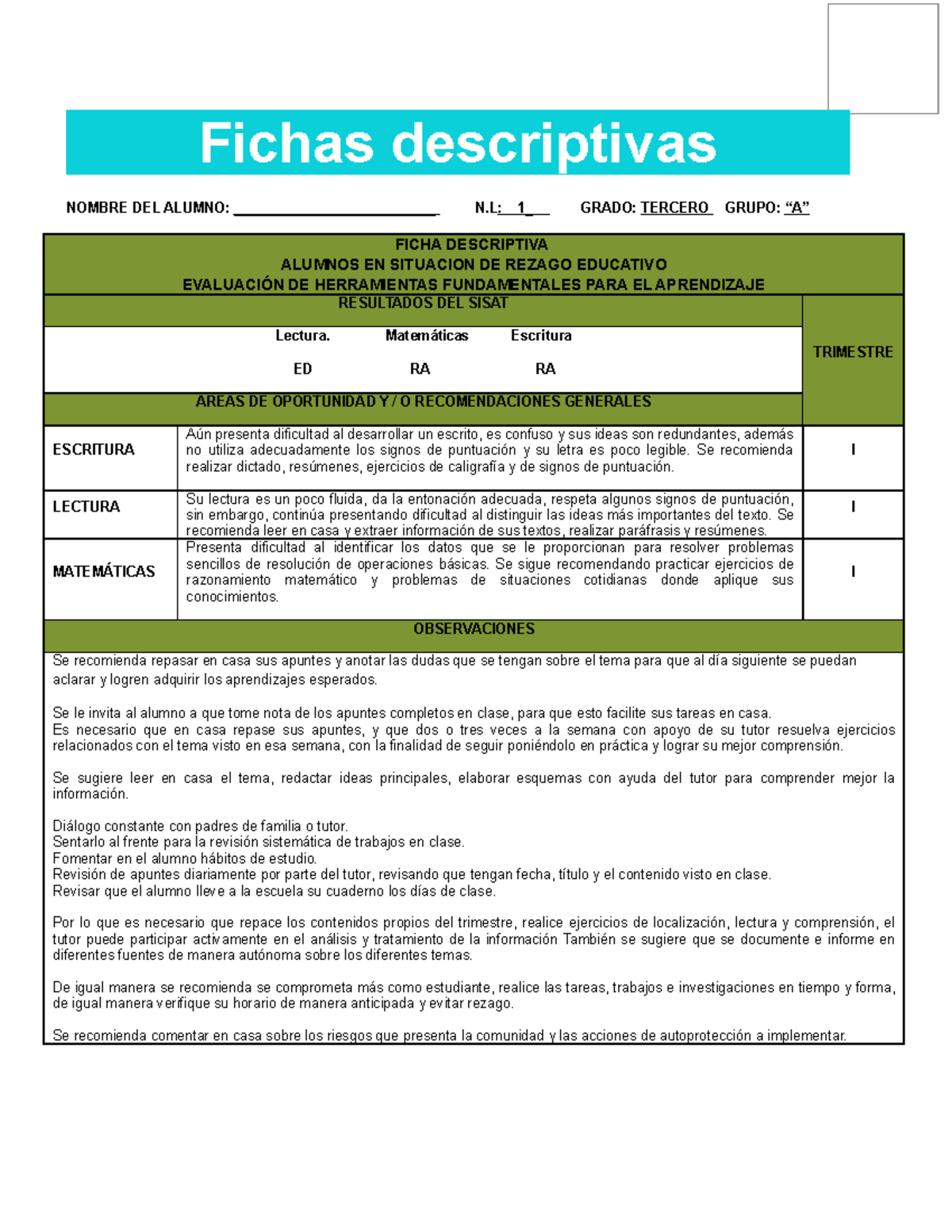 Ejemplo De Ficha Descriptiva De Alumnos Con Rezago Ficha Descriptiva: