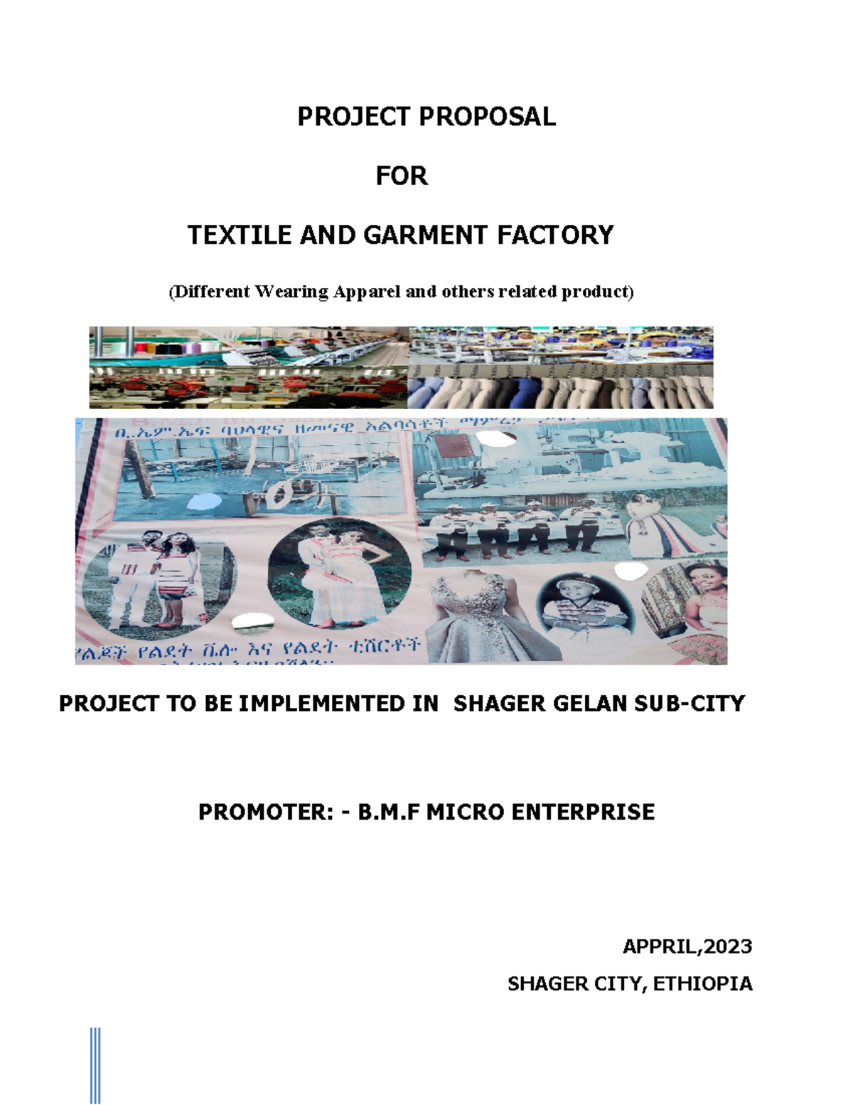 Textile & Garment Project Proposal: B.M.F Micro Enterprise Report - Studocu
