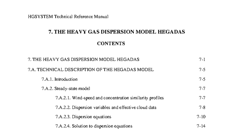 HGSYSTEM Technical Reference Manual: HEGADAS Heavy Gas Dispersion Model ...