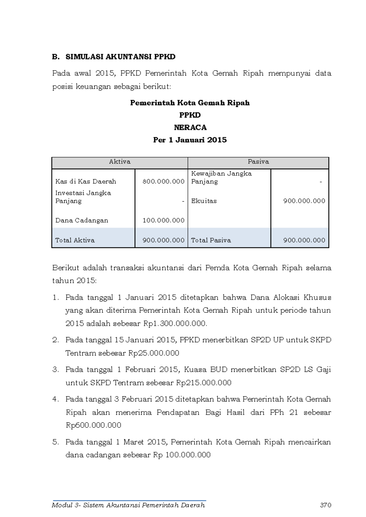 Simulasi Akuntansi PPKD - Latihan PPKD 2015 dan Laporan Anggaran - Studocu