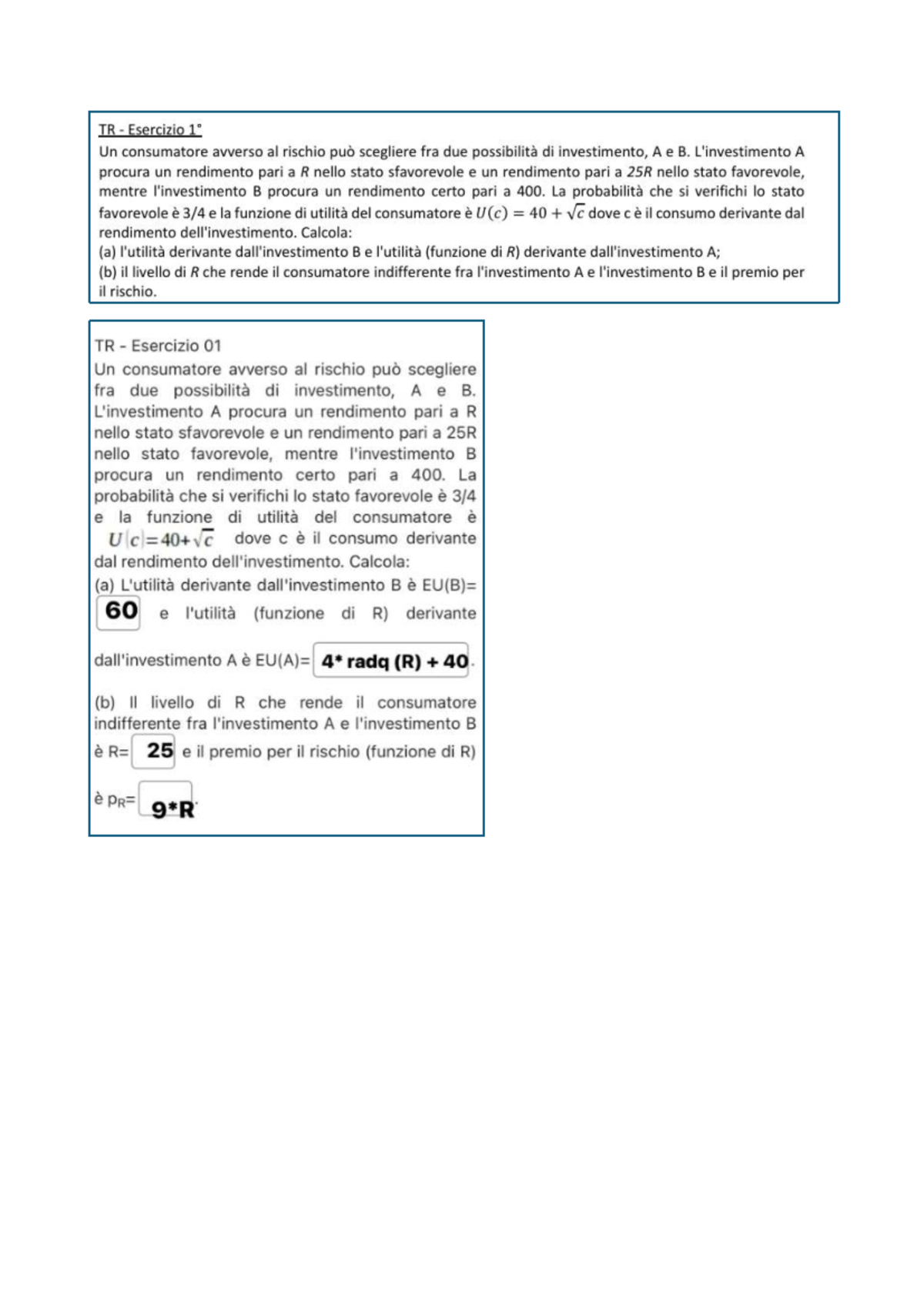 Esercizi TR: Soluzioni Numeriche e Analisi del Rischio - Studocu