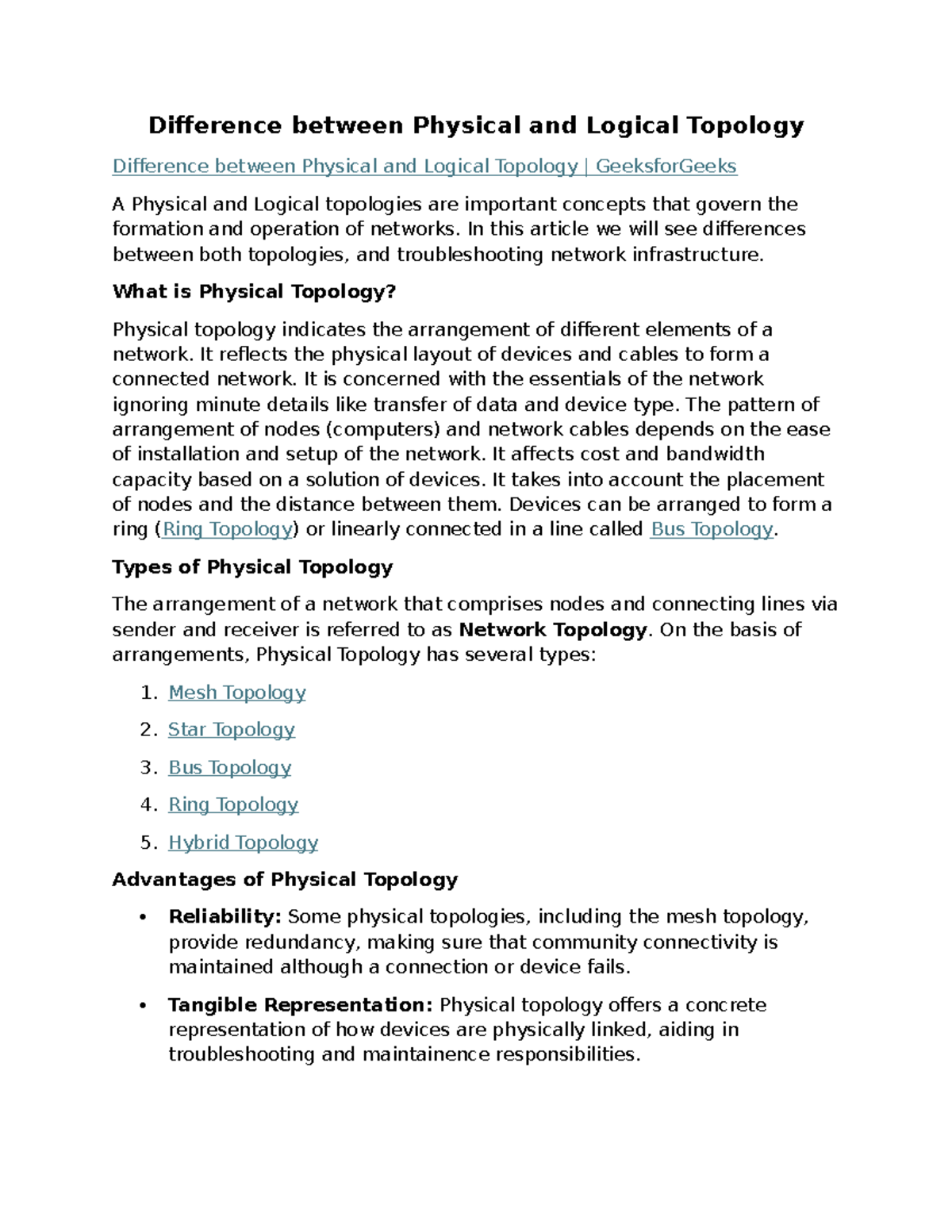 Difference between Physical and Logical Topology: A Comprehensive Guide - Studocu