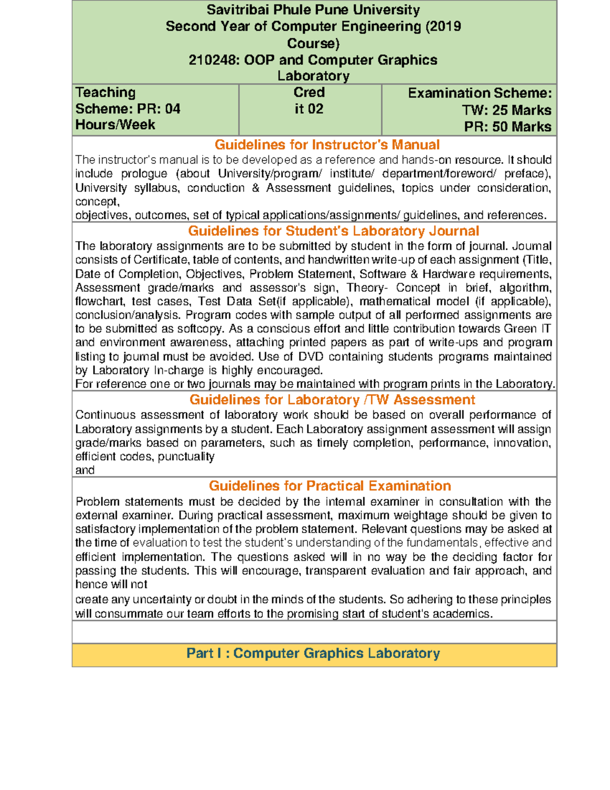 210248: OOP and CG - Lab Manual & Assessment Guidelines - Studocu