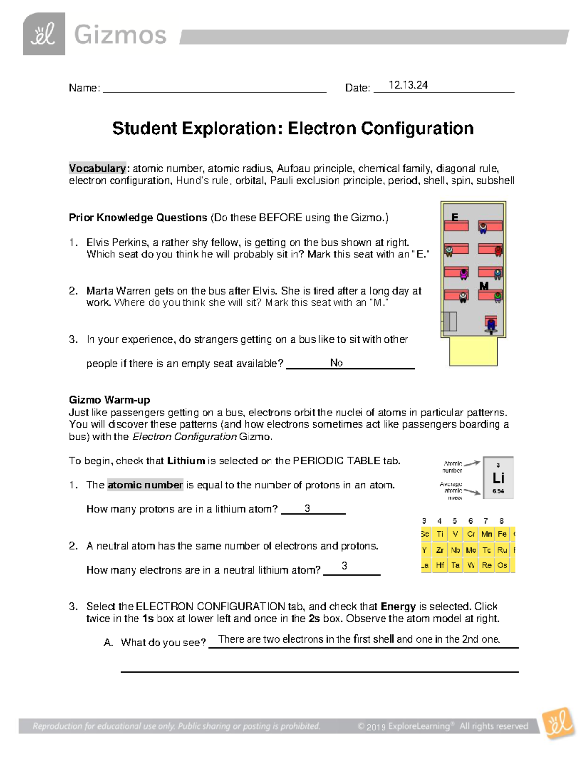 Student Exploration: Electron Configuration Activity Notes (Chem 101 ...