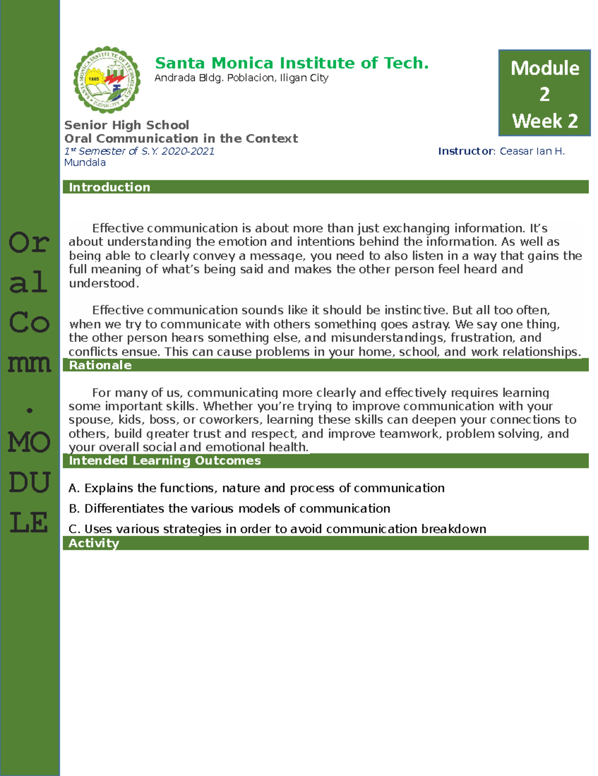 Oral Comm S.Y. 2020-2021: Module 3 - Strategies for Effective ...