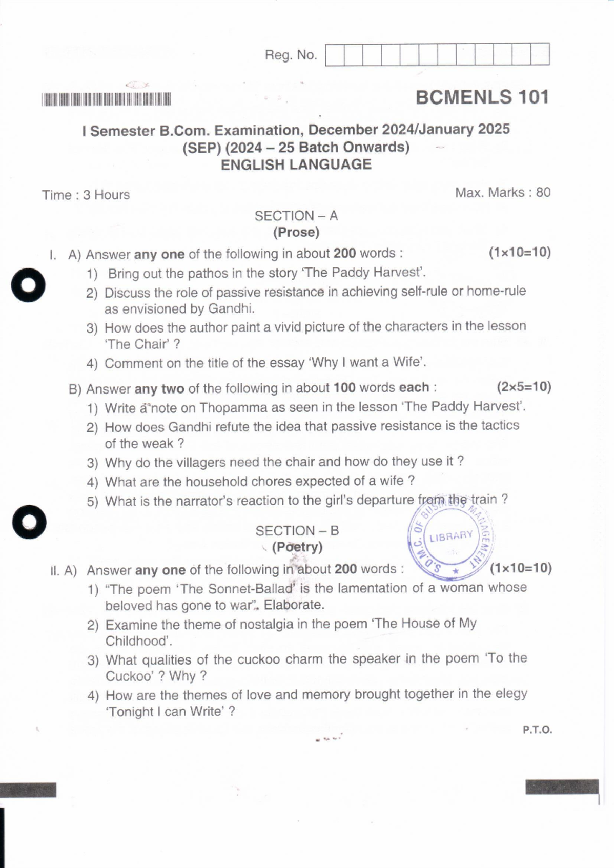 BCMENLS 101 I Sem. B.Com. English Exam Prep Notes - Dec 2025 - Studocu