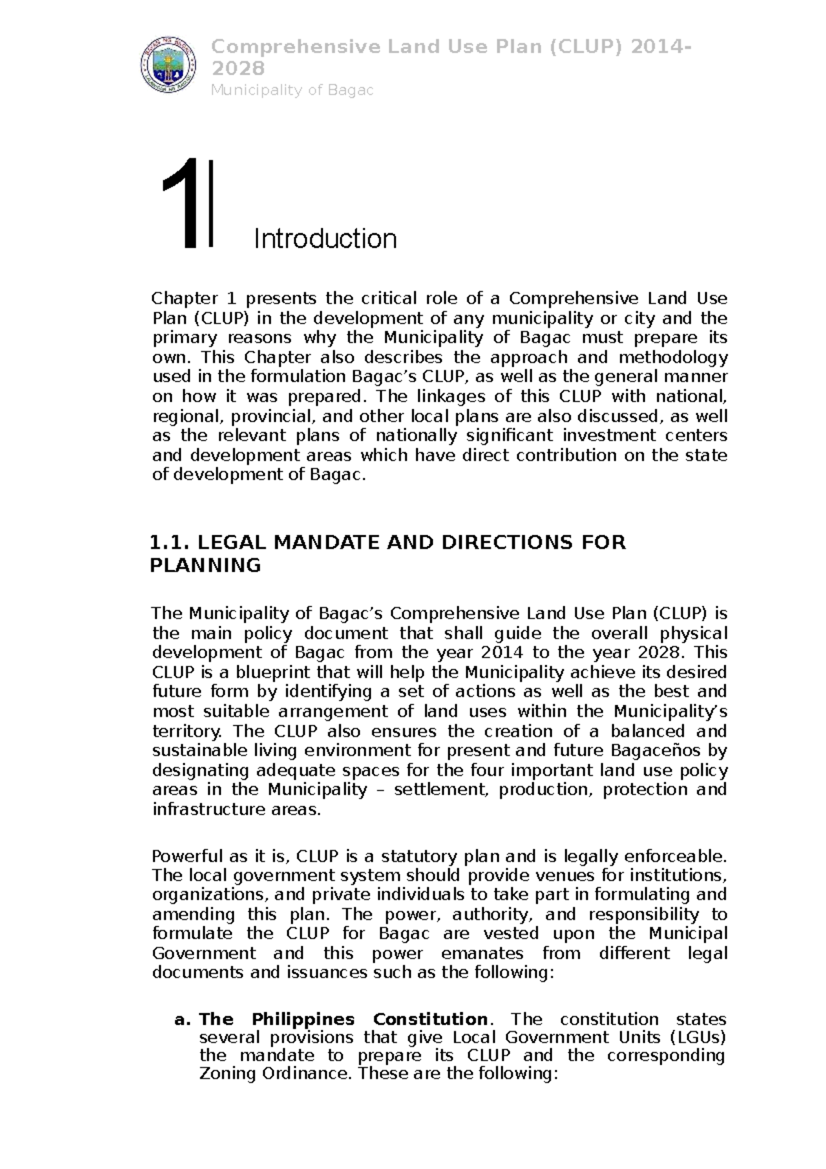 Comprehensive Land Use Plan (CLUP) 2014-2028 for Bagac, Bataan - Studocu