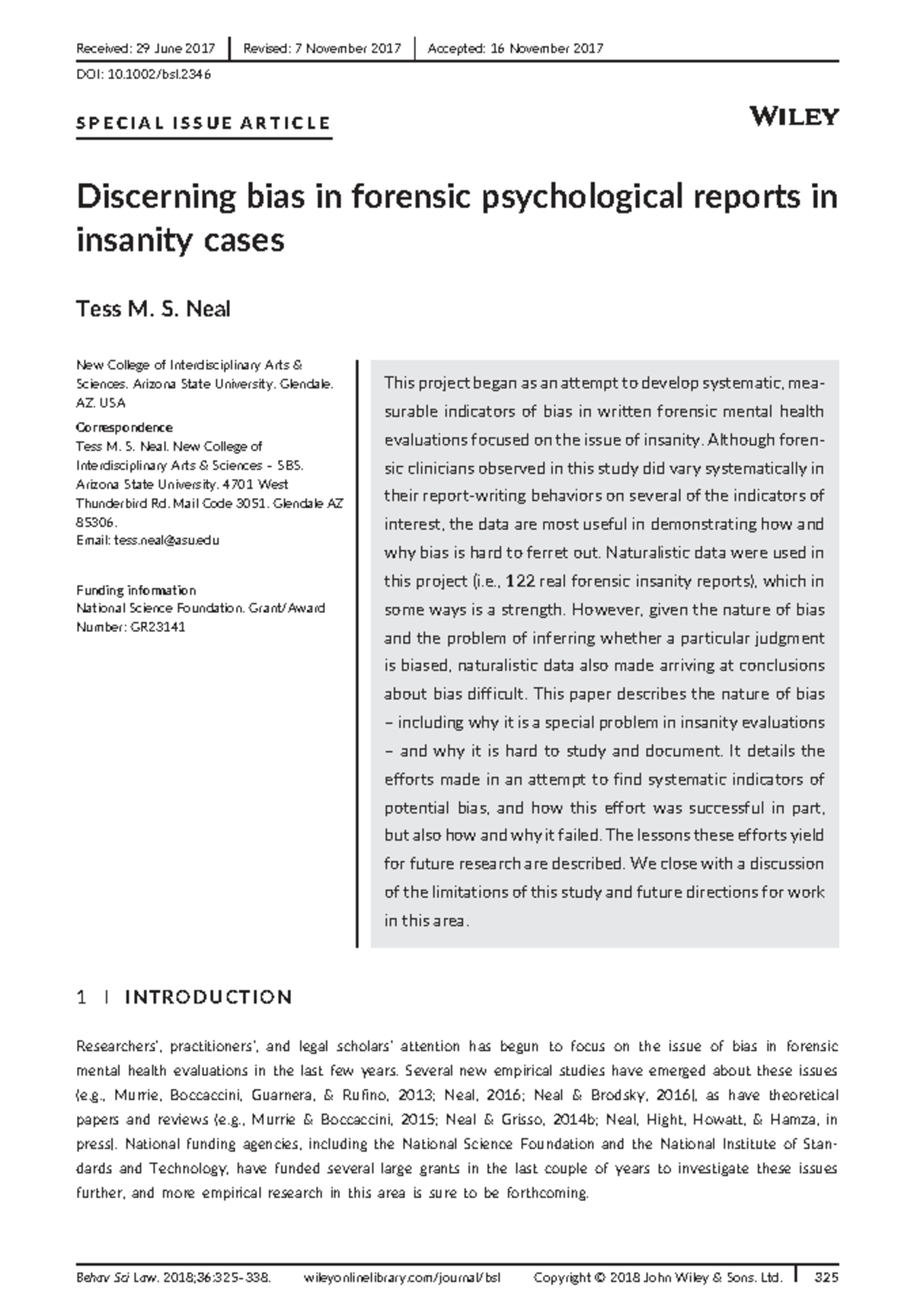 Discerning Bias in Forensic Psychological Reports: An Analysis of ...