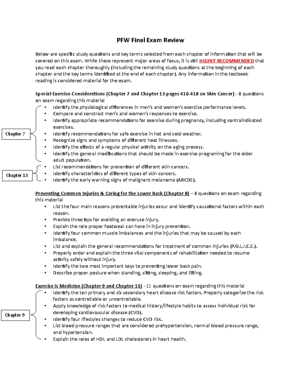 PFW Final Exam Review - Kendra Zenisek - PFW Final Exam Review Below ...