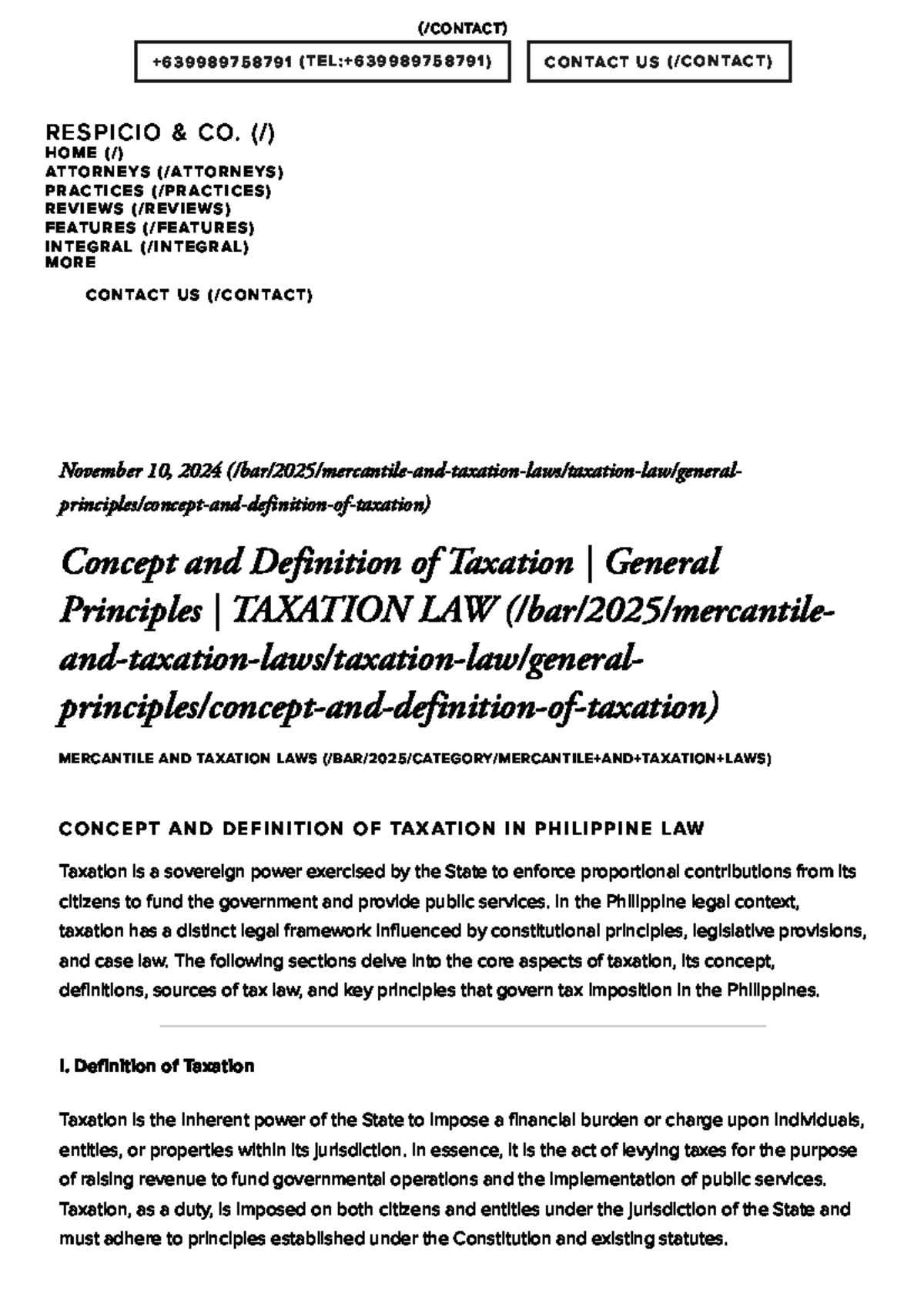 TAXATION LAW: Concept and Definition of Taxation Principles - Studocu