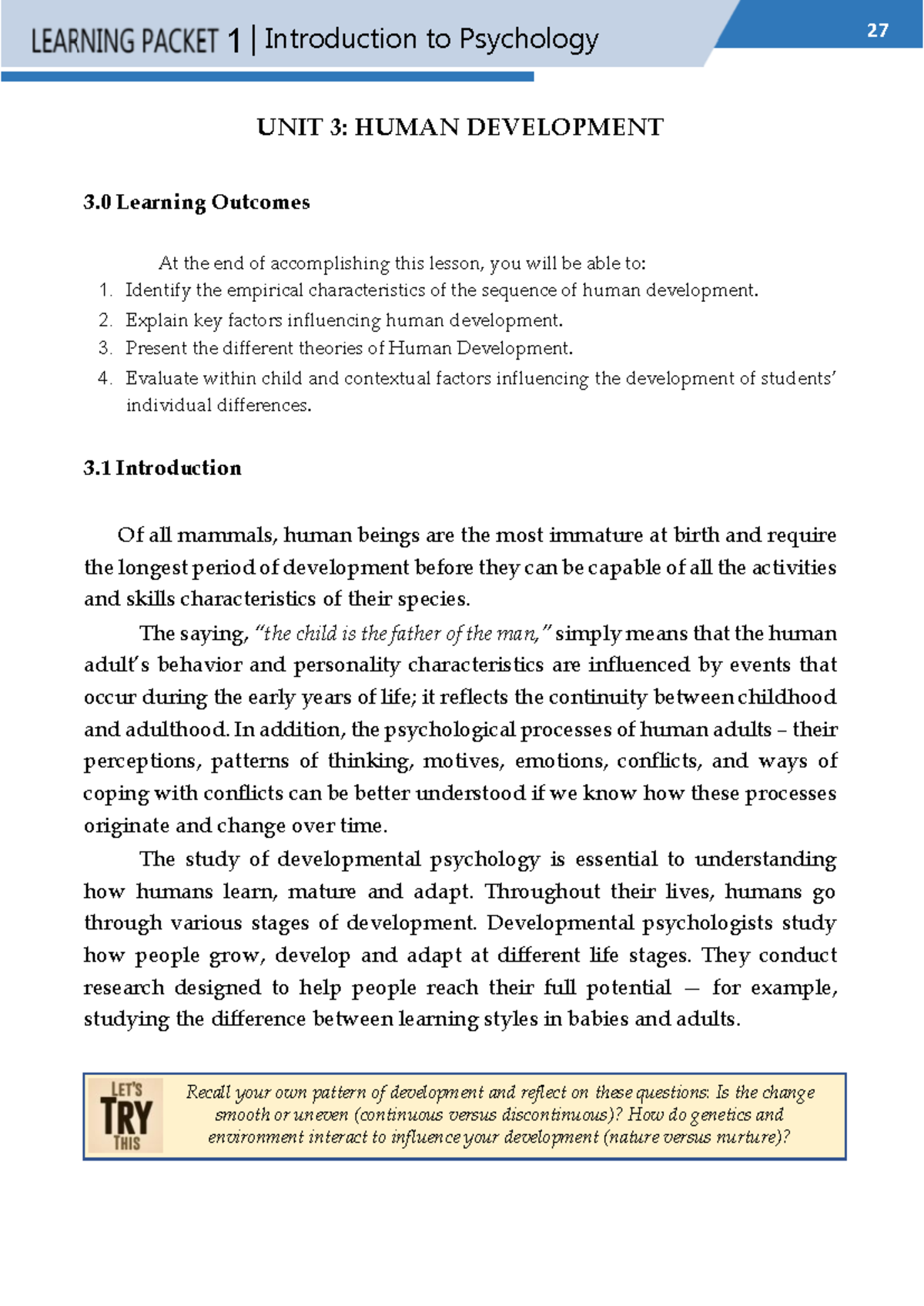 LP-1: Human Development in Psychology - Key Concepts and Theories - Studocu