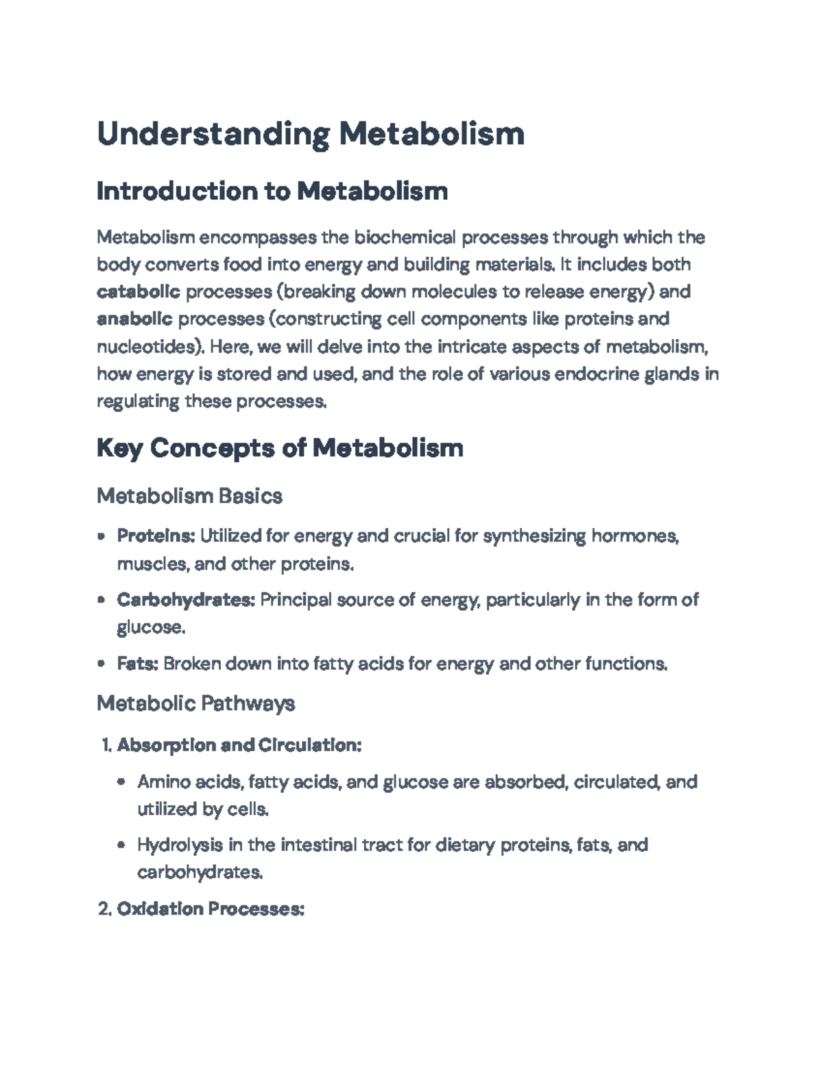 Metabolism Overview: Biochemical Processes and Hormonal Regulation ...