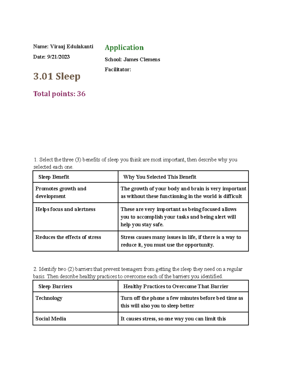 3.01 Sleep - Homework Analysis and Healthy Practices Guide - Studocu