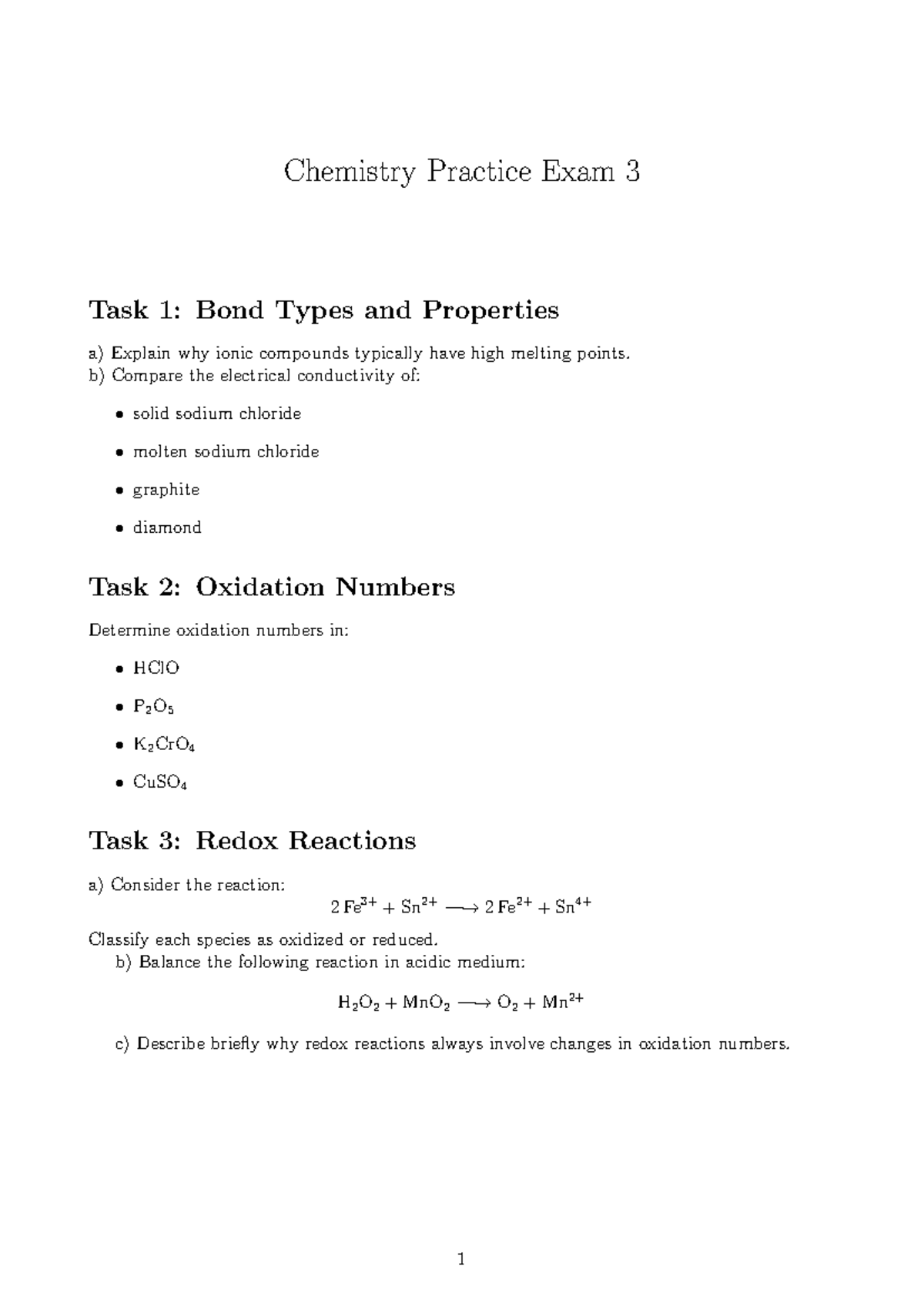 C - Wintersemester - Chemistry Practice Exam 3 Task 1: Bond Types and ...