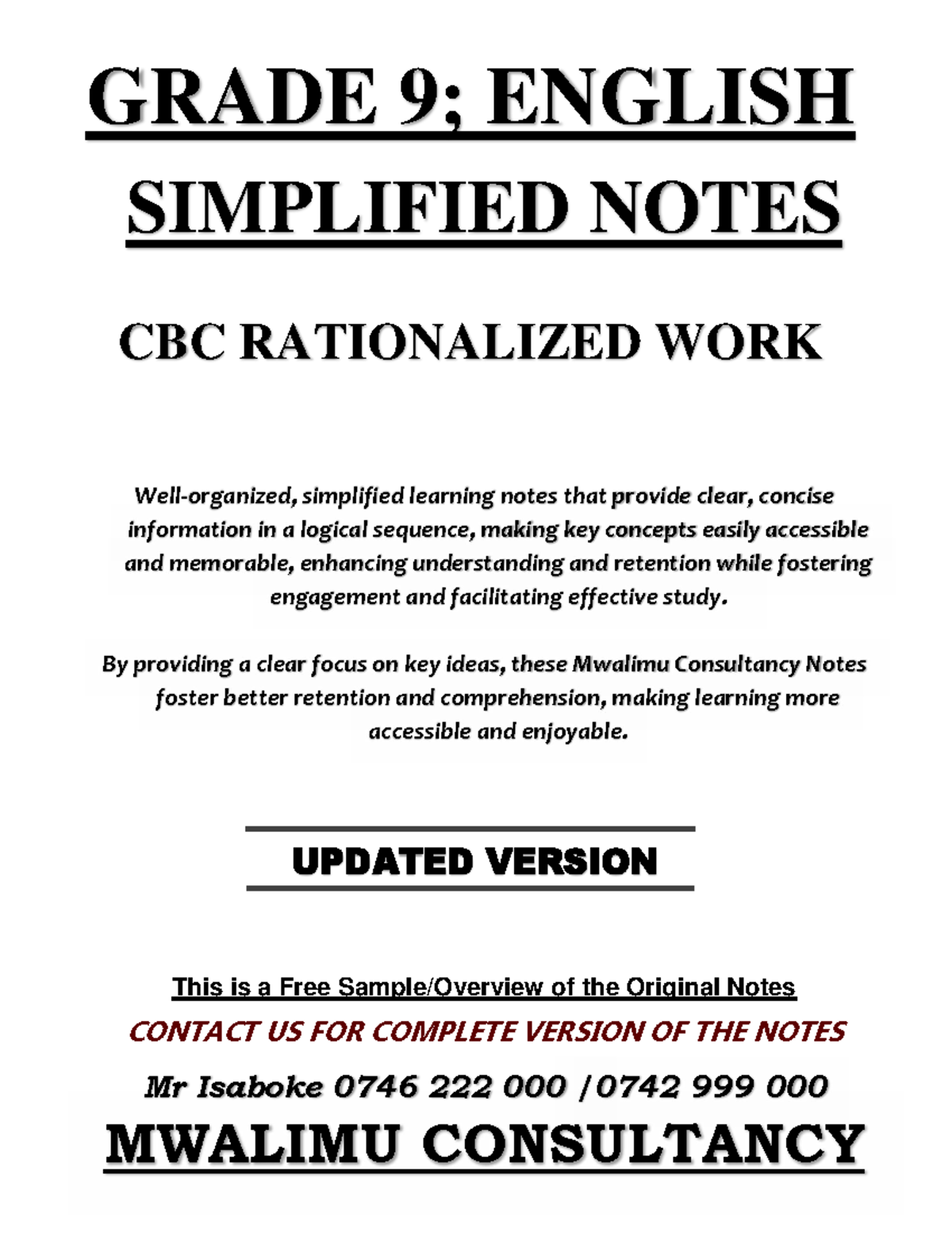 Grade 9 English Simplified Notes SP: Key Concepts for Effective ...