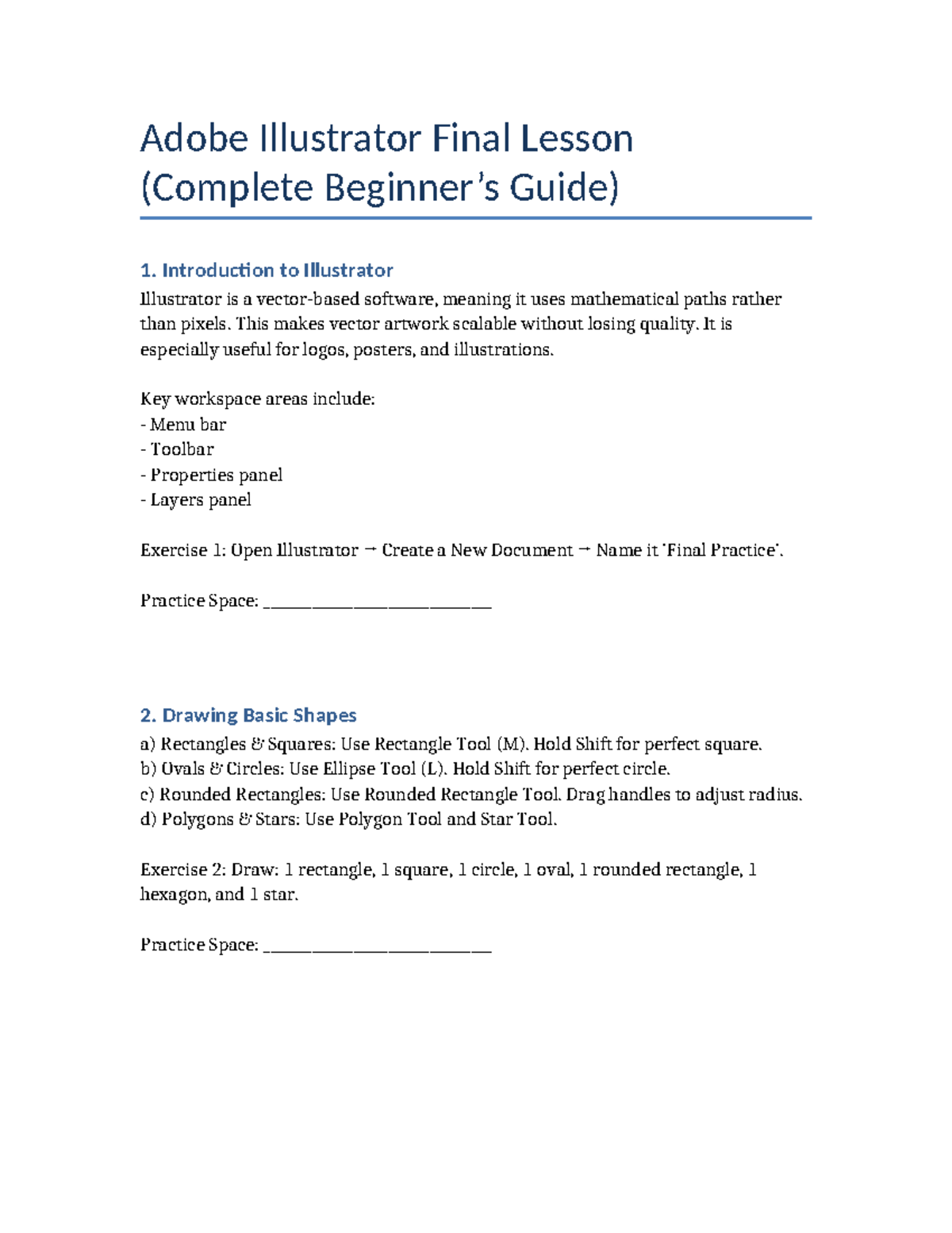 Adobe Illustrator Final Lesson: Complete Guide to Vector Design - Studocu