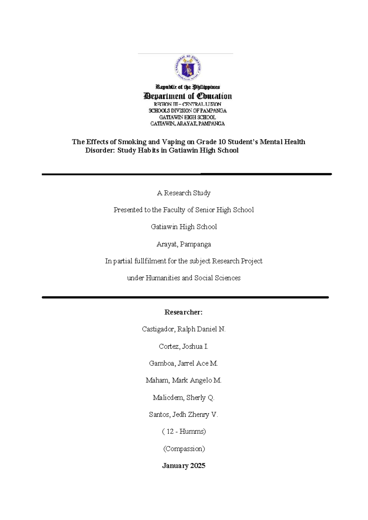 Effects of Smoking & Vaping on Grade 10 Students' Mental Health (12 ...
